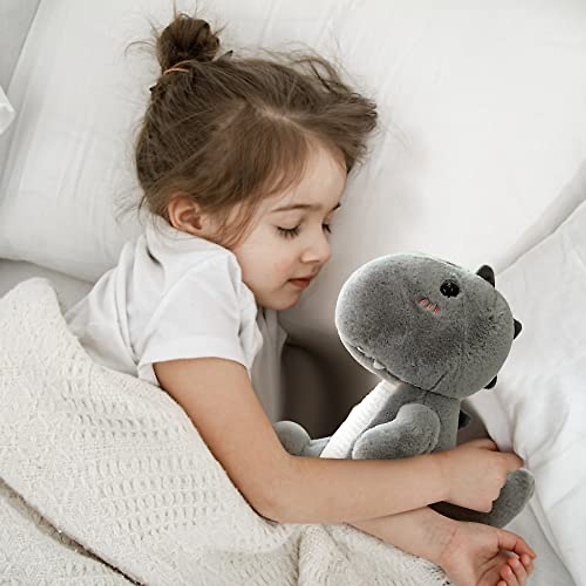 Cartoon Stuffed Animal Dinosaur Plush Toy Soft Dinosaur Plush Doll Toy Cute Furry Stuffed Dolls Hugging Pillow Sleeping Comfort Cushion Home Sofa Bedroom Decor Birthday Gift for Adults Kids Gray 25CM