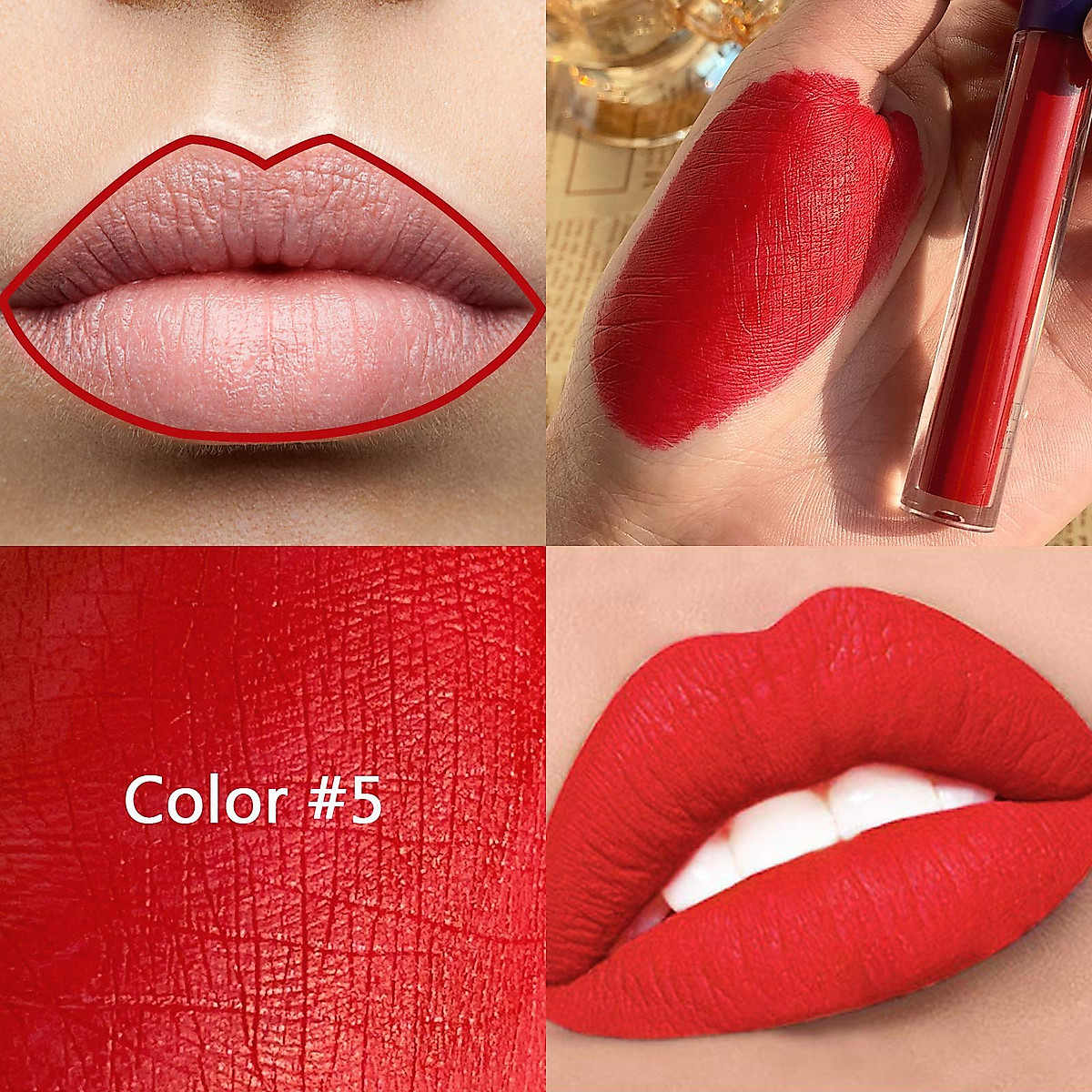 UCANBE 13pcs Lady's Night Lipstick Makeup Set, 6 Velvety Matte Liquid Lipsticks + 6 Matching Smooth Lipliner Pencil + 1 Moisturizing Lip Gloss Primer, Waterproof Long Lasting Lip Make Up Gift Kit