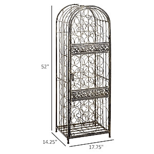 HOMCOM 45 Bottle Wrought Iron Wine Rack Jail with Lock - Antique Bronze