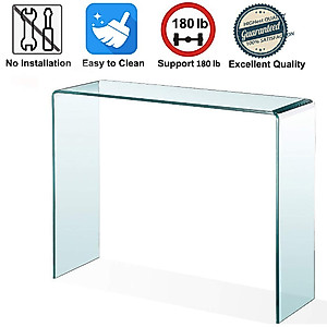 Glass Sofa & Console Tables Transparent Glass Table, Clear Bent Modern Home Office Furniture, Tempered Glass Sofa Table for Entryway,Console Table Desks (Clear 43.3" x 13.8" x 29.5")
