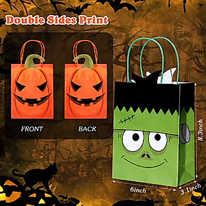 24 Pack Halloween Treat Bags Halloween Paper Gift Bags Trick or Treat Candy Goodie Bags with Handles Mummy Black Bat Frankenstein Vampires Evil Pumpkin Treat Bags for Halloween Party Favors Supplies