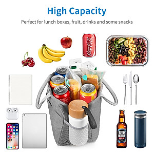 DALINDA Lunch Bag Lunch Box for Women Men Reusable Insulated Lunch Tote Bag,Leakproof Thermal Cooler Sack Food Handbags Case High Capacity forTravel Work School Picnic- Grey