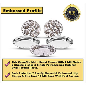 LUSTER Premium Heavy Duty All-in-One Stainless Steel Idli Cooker Multi Kadai Steamer with Induction Bottom Pot Set Includes, Big Size with 5 Plate (2 Idli, 2 Dhokla, 1Patra, Silver)