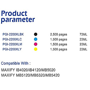EASYPRINT Compatible Ink Cartridges Replacement for PGI 2200XL PGI2200XL Work with Canon Maxify MB5320 MB5120 MB5420 MB5020 iB4120 iB4020 Printer, (4 Pack-High Yield, BK+C+M+Y)