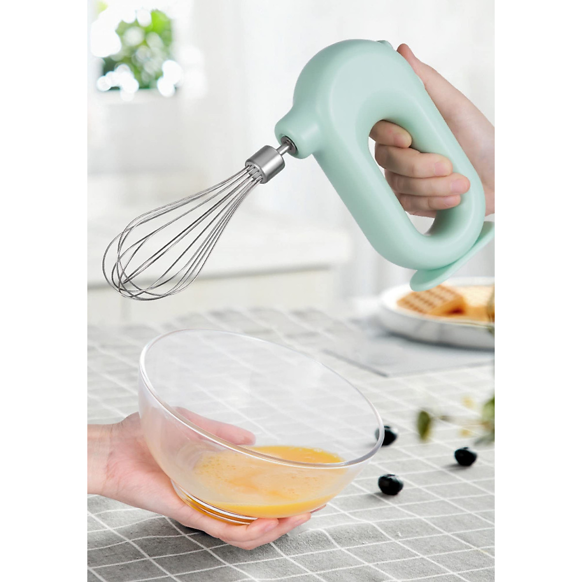 Wynboop MINI Household Cordless Electric Hand Mixer,USB Rechargable Handheld Egg Beater with 2 Detachable Stir Whisks 4 Speed Modes,Baking At Home For Kitchen,Lightweight Portable(Green)