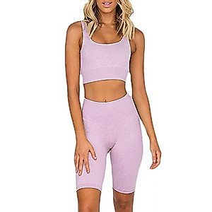 Beaufident Women Workout Set Athletic Tracksuits Yoga Running Biker Short with Paded Sports Bra Taffy Purple