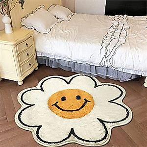 WJINNG Rugs for Bedroom, Cute Rugs for Bedroom Aesthetic, Bathroom Carpet, Suitable for Kids Room, Teen Room Rug, Dorm Plush Rug, Cute Baby Room Deco (White,Diameter 23.6")