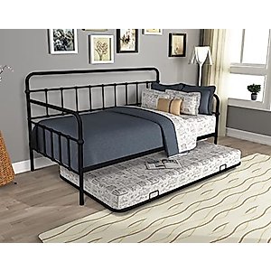 Livavege Twin Daybed with Trundle, Multifunctional Metal Twin Size Platform Bed Frame Sofa Beds with Headboard for Kids/Teens/Adults, Mattress Foundation/Space-Saving/No Box Spring Need