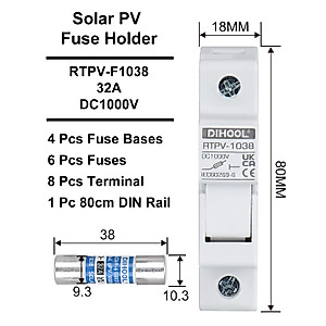 DIHOOL 30 Amp Inline Fuse for Solar Connector, 4pcs Solar fuses Holder, DIN Rail Solar Panel Fuse