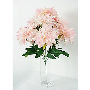 Sweet Home Deco 18’’ Supper Soft Silk Dahlia Artificial Flower Bouquet for Spring Summer Home/Wedding 10 Big Flower Heads (Pink)