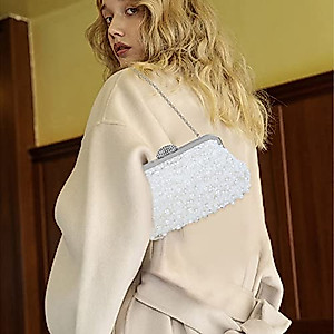 Carwales Women Pearl Clutch Flower Evening Bag Pearl Purse for Women Evening Wedding Dance Prom Bridal Handbags(White)