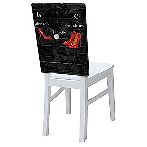 Dining Room Chair Back Covers, Welcome Please Remove Your Shoes Thanks Red High Heel Vintage Black Wooden Chair Covers Chair Slipcovers Protective Covers for Holiday Party Festival Decor, Set of 8