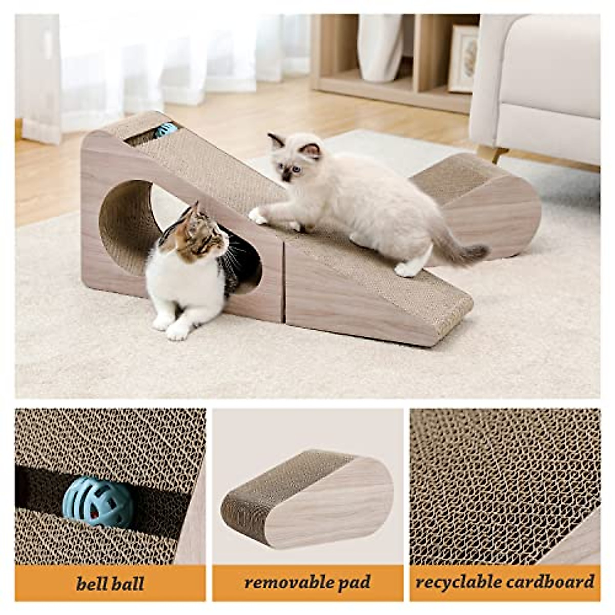 PAWZ Road Cat Scratching Post, 2 in 1 Large 28.3" Corrugated Cat Scratcher Three Sided Use Scratching Pad with Balls for Indoor Cats and Kittens