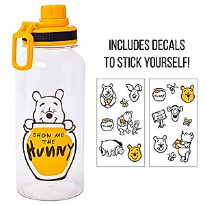 Silver Buffalo Winnie the Pooh Show Me The Hunny Twist Spout Plastic Water Bottle with Stickers You Stick Yourself, 32 Ounces
