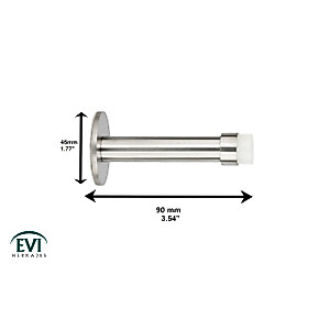 Adhesive Door Stop for Wall Mounting | Length: 3,5" | Stainless Steel | White Rubber | Anti Shock Absorber | 040128ADAM | EVI Hardware