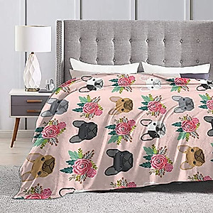 HAZIMCS Flannel Fleece Plush Throw Blanket,French Bulldog Floral Dog Cute pet Gifts Dog Breed Throw for Spring Recliner, Air Conditioning Blanket Quality Washable 50"x40"