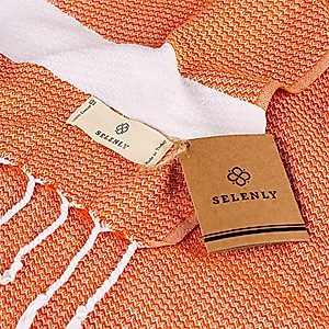 Selenly Turkish Beach Towel, 100% Cotton Pre-Washed Quick Dry 37x71 Inches Peshtemal Bath Towel for Beach, Bathroom, Pool, SPA, Gym, Yoga - Soft and Absorbent Beach Blanket (Orange)