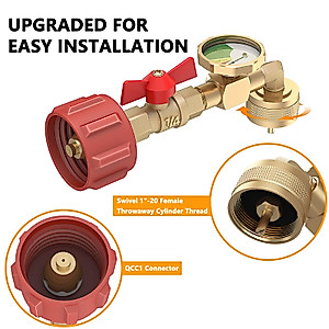 MEFUN Propane Refill Elbow Adapter 1lb to 20lb, QCC1 Propane Refill Elbow Adapter with Gauge and ON-Off Control Valve for Camping Grill 1LB Propane Tank to Be Refilled Gas from 5~40 LB Propane Tank