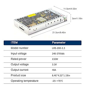 LRS-200-3.3 3.3V 40A 132W Single Output Power Supply, 90% High Efficiency, for Industrial Automation Machinery and Control Systems