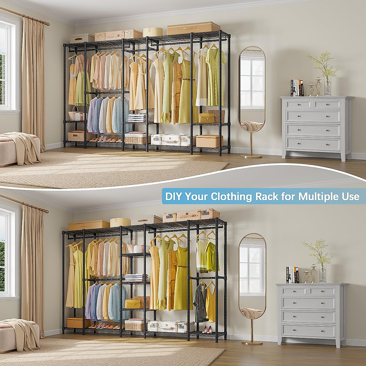 VIPEK V50i Extra Large Coverd Clothes Rack, Black Portable Closet Rack with Grey Cover, Multi-Functional Freestanding Wardrobe Closet Heavy Duty Clothing Rack for Hanging Clothes