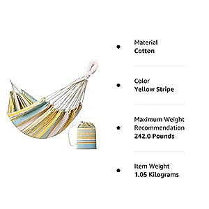 Brazilian Hammock Indoor Hammock Extra Large Canvas Hammock with Carry Bag for Patio Porch Garden Backyard Lounging Outdoor and Indoor Yellow Stripes