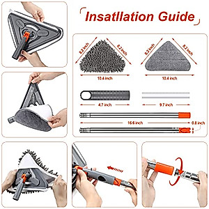 Wall Mop Wall Cleaner with 85 Inch ​Long Handle, 360° Rotating Microfiber Dust Mop, Skirting Cleaning Tool Ceiling Gasket Window Cleaning Kit with 6 Replacement Pads and 25" to 85" Extension Pole