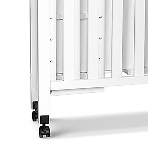 DaVinci Charlie Folding Portable 3-in-1 Convertible Mini Crib and Twin Bed in White, Removable Wheels, Greenguard Gold Certified