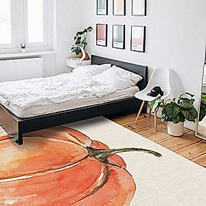 OComster Thanksgiving Rectangle Shape Large Area Rugs - 4 x 6 Feet Watercolor Orange Pumpkin Fall Fruit Burlap - (Non-Woven + Rubber) Low File Floor Mat