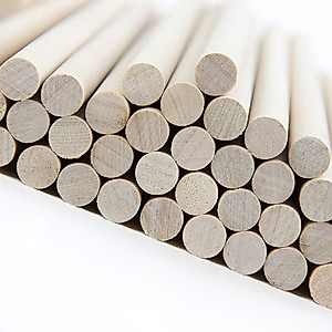 3/8 x 12 Inch, Wooden Dowel Rods, Unfinished Round Sticks for Pennant, Wedding, Christmas, Music Class, Party, DIY Crafts, 50 pcs