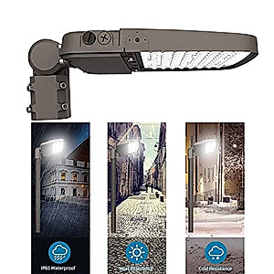 JMKMGL LED Parking Lot Light, Shoebox Pole Lights 19500LM, Super Bright Waterproof Dusk to Dawn Outdoor Commercial Area Road Lighting Slip Fitter 75W/100W/150W Power Adjustable