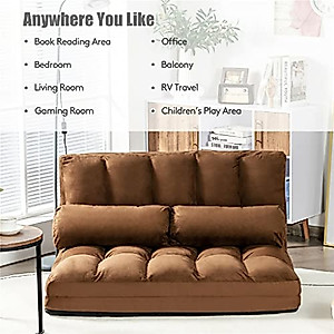 Walnut Foldable Floor Sofa Bed 6-Position Adjustable Couch with/ 2 Pillows Brown Adjustable Floor Sofa