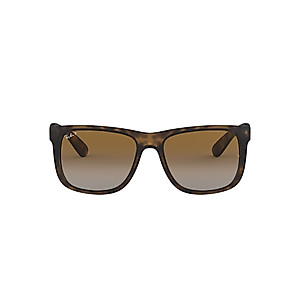 Ray-Ban RB4165 Justin Rectangular Sunglasses, Rubber Havana/Polarized Grey Gradient Brown, 55 mm