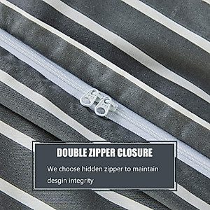 JELLYMONI 100% Natural Cotton 3pcs Striped Duvet Cover Sets, Dark Grey Duvet Cover with White Stripes Pattern Printed Comforter Cover, with Zipper Closure & Corner Ties(King Size)