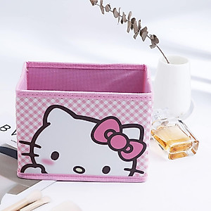 CNEISEJK Kawaii Kitty Collapsible Storage Box Kitty Cat Cosmetics Box Foldable Baskets Office Desk Room Decoration Makeup Holder for Women Girls (SNX-Ki 2403)