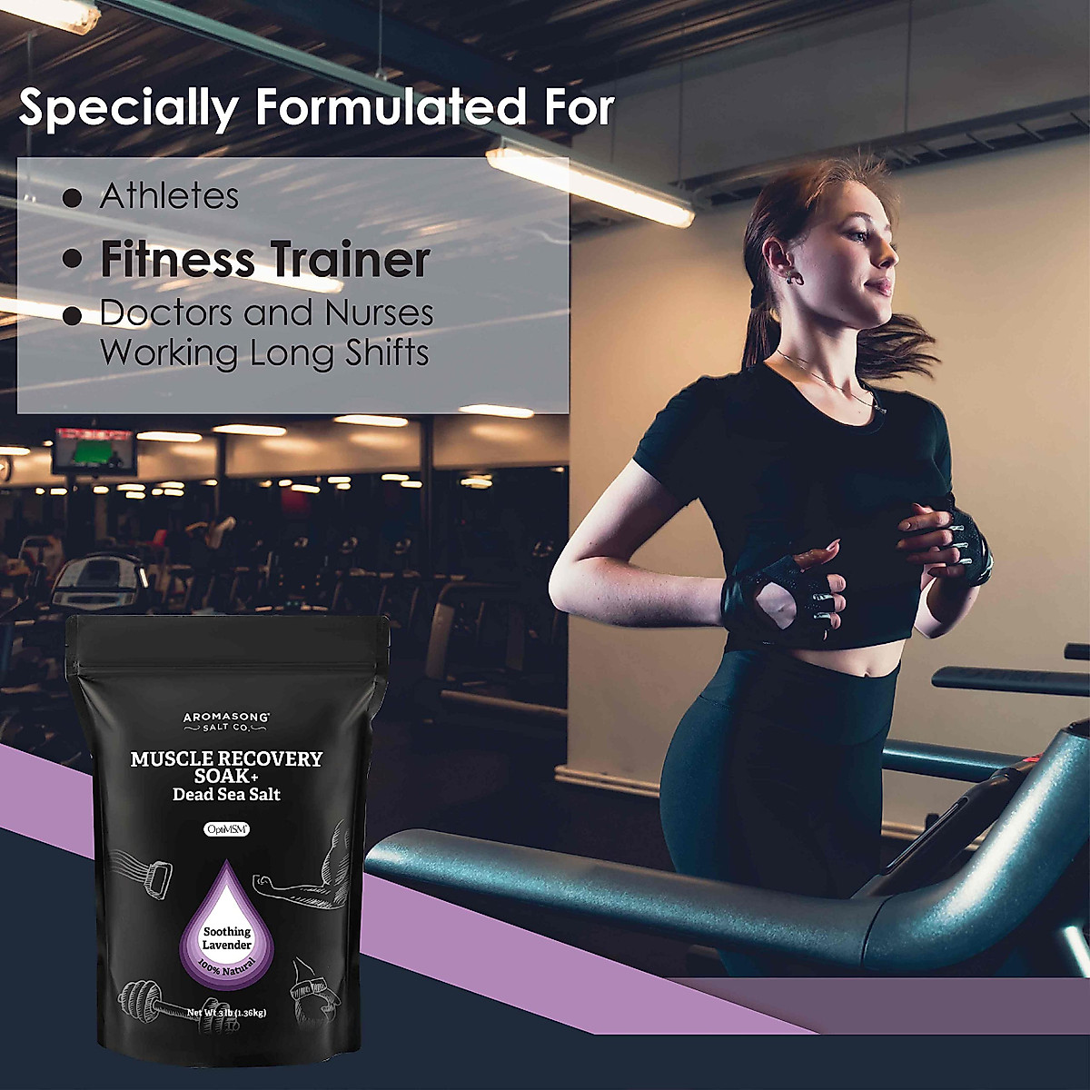 Aromasong Muscle Recovery Bath Soak with Dead Sea Salt, OptiMSM, Magnesium Flakes & Essential Oils for Post Workout Soreness - Made in USA - 14 oz. Bag Bath Salt for Pain Relief.