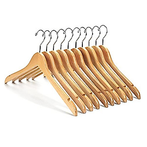 Nature Smile Solid Gugertree Wood Shirt and Dress Hangers with Notches with Anti-Rust Chrome Hook Pack of 10 (Natural)
