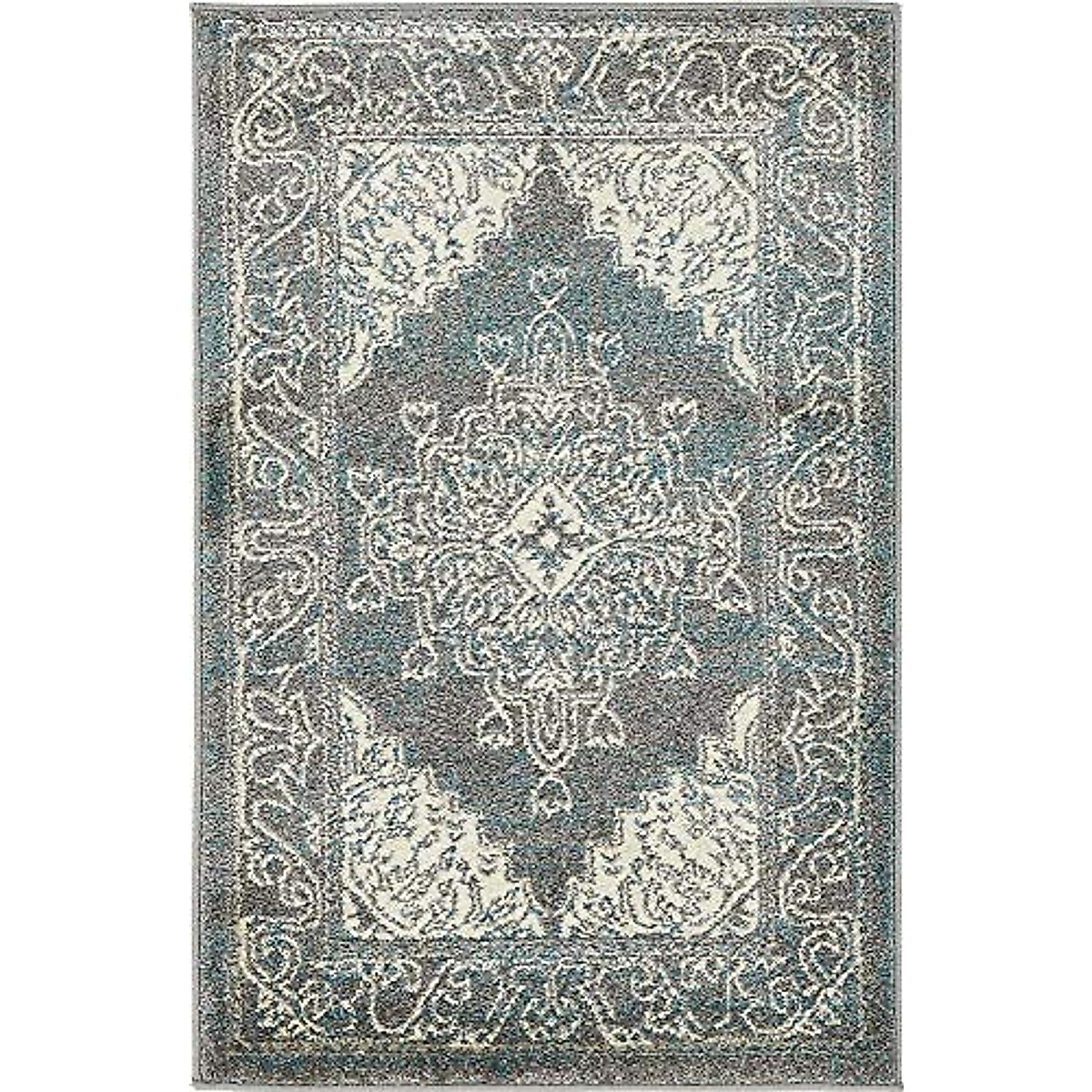 Unique Loom Aurora Collection Over-Dyed, Abstract, Botanical Southwestern, Transitional Area Rug, 2 ft x 3 ft, Gray/Ivory
