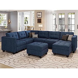 Belffin Modular Sectional Sofa Set with Ottomans Oversized U Shaped Sofa Set with Storage Seat Modular Sofa Couch with Reversible Chaises Modern Fabric Blue