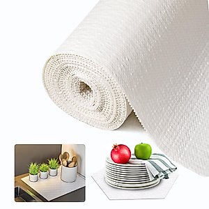 Beautysaid Shelf and Drawer Liner for Ktichen Cabinet, Non Adhesive Non Slip Shelf Paper Waterproof Washable Thickened for Dresser Pantry Shelve Bathroom Protector Liner(White,12 in x 10 FT)
