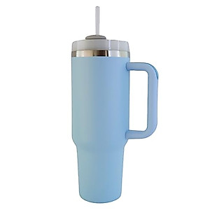 Stainless Steel 40 Oz Tumbler with Lid, Straw and Handle - Insulated Everyday Water Bottle (Light Blue)