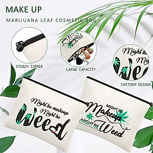 Weewooday 2 Pcs Leaf Makeup Bags Funny Might Be Makeup Might Be Weed Bag Cosmetic Zipper Purse Weed Gifts for Women Vacation Travel