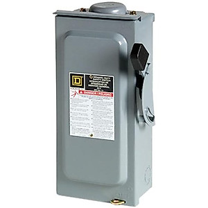 Square D - D322NRB General Duty Safety Switch, Gray, Small, Fusible, 60-Amp, 240V, 3-Pole, 15 HP, Outdoor, W/Neutral