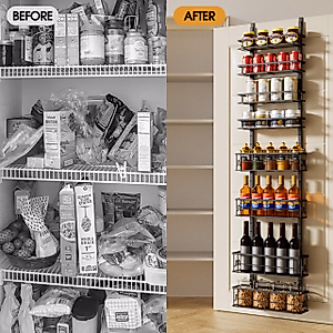Highpro Over the Door Spice Rack Organizer Pantry, 8-Tier Hanging Pantry Door Storage with Detachable Metal Baskets & Wooden Boards for Kitchen, Bathroom, and Closet Organization