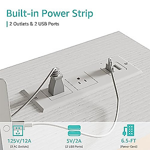 Lufeiya 39 inch White Computer Desk with Power Outlet, 40 inch Teen Study Table Home Office Work Writing Desks with Charging Station Outlets Built in, White