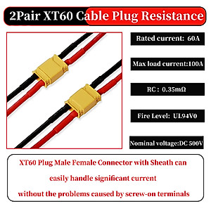 2Pairs XT60 Plug Female and Male Connector, 14AWG Silicone Wire with Rubber Insulation Protective Cap for RC Drone Car Lipo Battery Charger