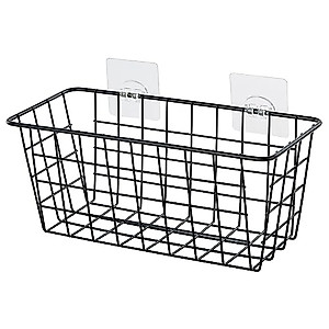 4 Pack Hanging Sorage Basket, Bathroom Basket, Household Goods Storage Basket, with Traceless Tape, no Drilling, for Cabinet Storage, Kitchen, Bathroom, Storage Room(4 Black)