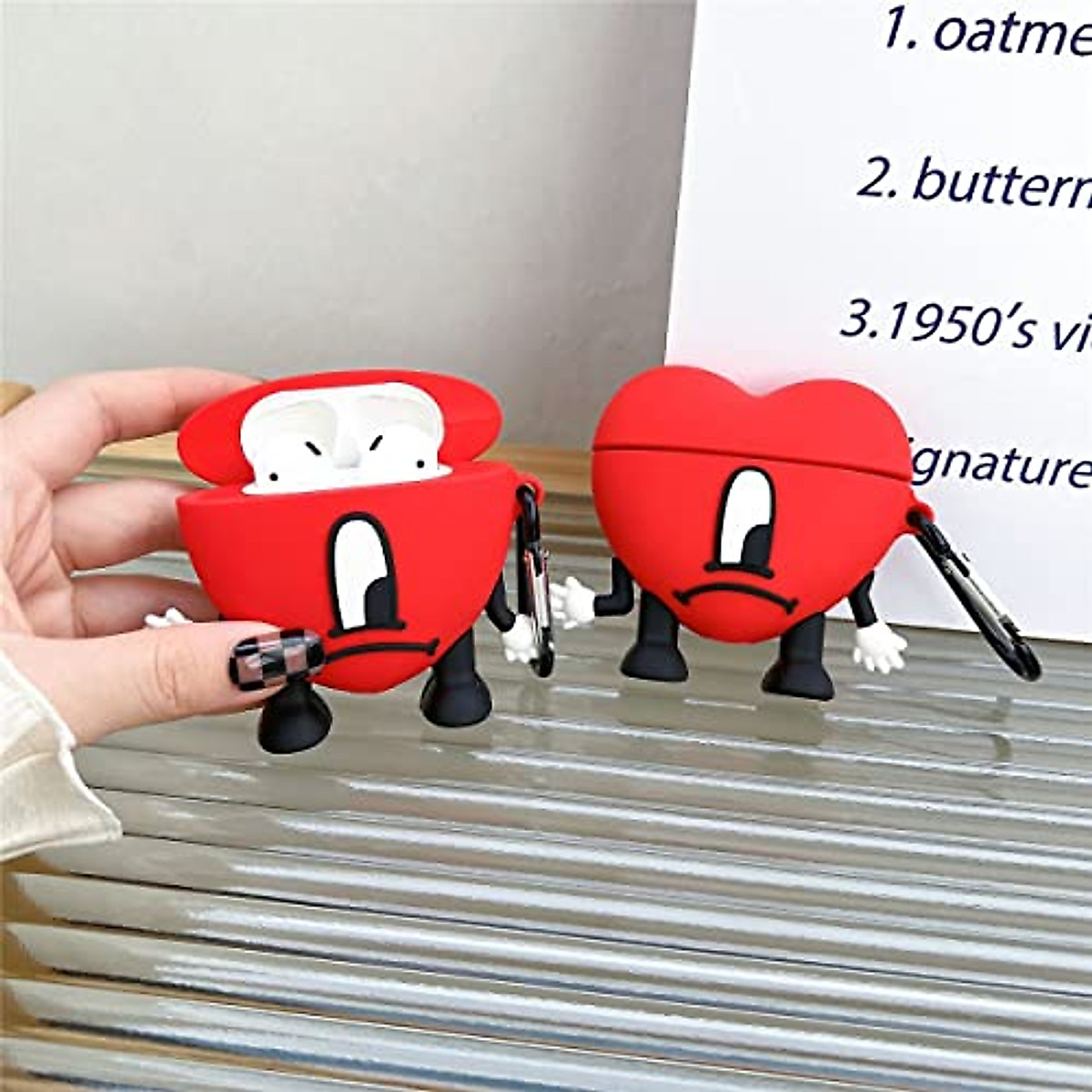 Bad Cute Bunny Case for Airpods 2/1, Soft Silicone Airpods Charging case with Lanyard Keychain,3D Fashion Funny Cartoon Protective Design Skin for Girls Women Teens Un Verano Sin Ti airpods case