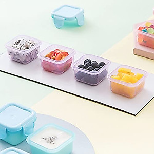 8 PCS BPA-Free Plastic Containers with Lids, 5.3 oz Small Food Storage Containers with Clamping, Colorful Meal Prep Container Reusable, Square Freezer Storage Jar Sauce Condiment Cup Container Halyuhn