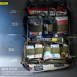 WYNEX Tactical Mag Admin Pouch, Molle Utility Tool Pouch Medical EMT Organizer with Triple Stacker Magazine Holder for M4 M16 Patch Included Army Green