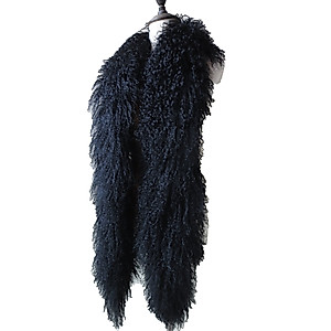 XUYUZUAU Real Mongolian Lamb Hair Scarf Wool Wraps Black Overlength Warm Black